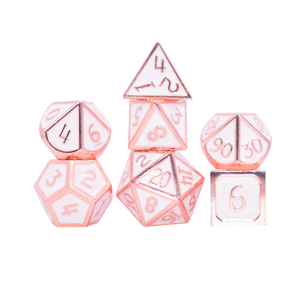 Enamel Inlay Dice 7 Dice Set (White and Rose Gold) – Crits and Bits